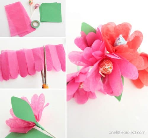 Tissue Paper Lollipop Flowers - One Little Project