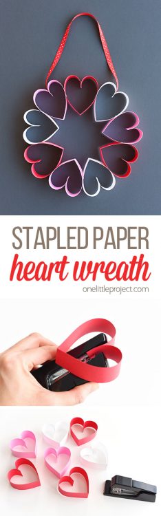 Stapled Paper Heart Wreath - One Little Project
