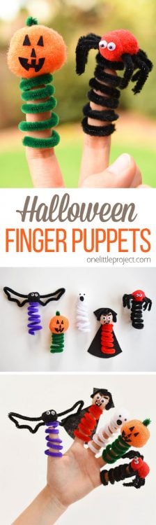 Halloween Finger Puppets from Pipe Cleaners and Pom Poms