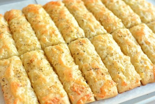 Homemade Cheesy Garlic Breadsticks Recipe - One Little Project
