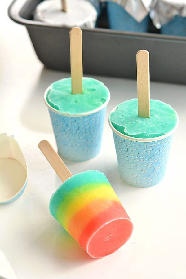 Easy Rainbow Popsicles Using Dixie Cups - One Little Project