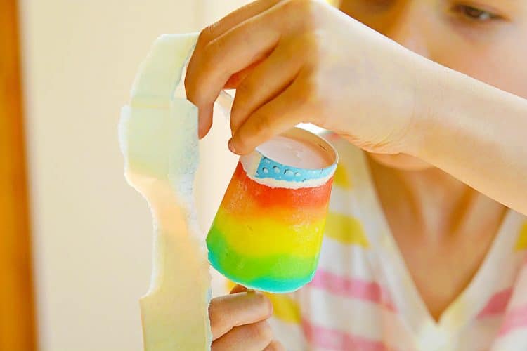 Easy Rainbow Popsicles Using Dixie Cups - One Little Project
