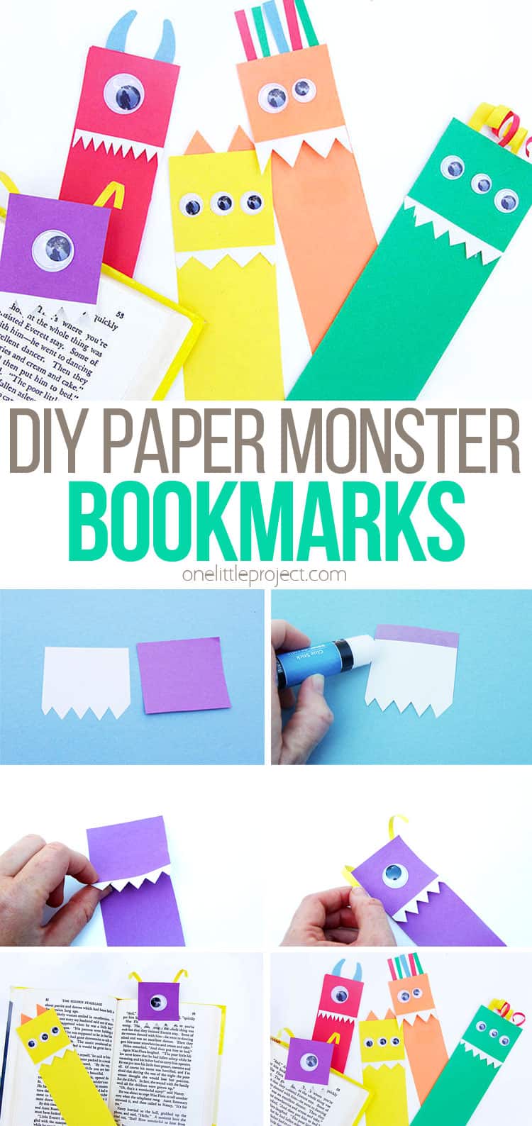 DIY Paper Monster Bookmarks - One Little Project
