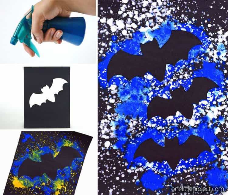 Splatter Paint Bat Artwork Using a Spray Bottle - One Little Project