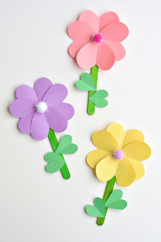 How To Make Construction Paper Flowers From Cut Out Heart Shapes 