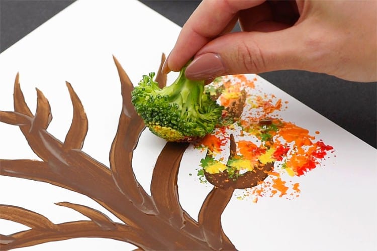 Easy Tree Painting for Kids | Fall Tree Painting with Broccoli