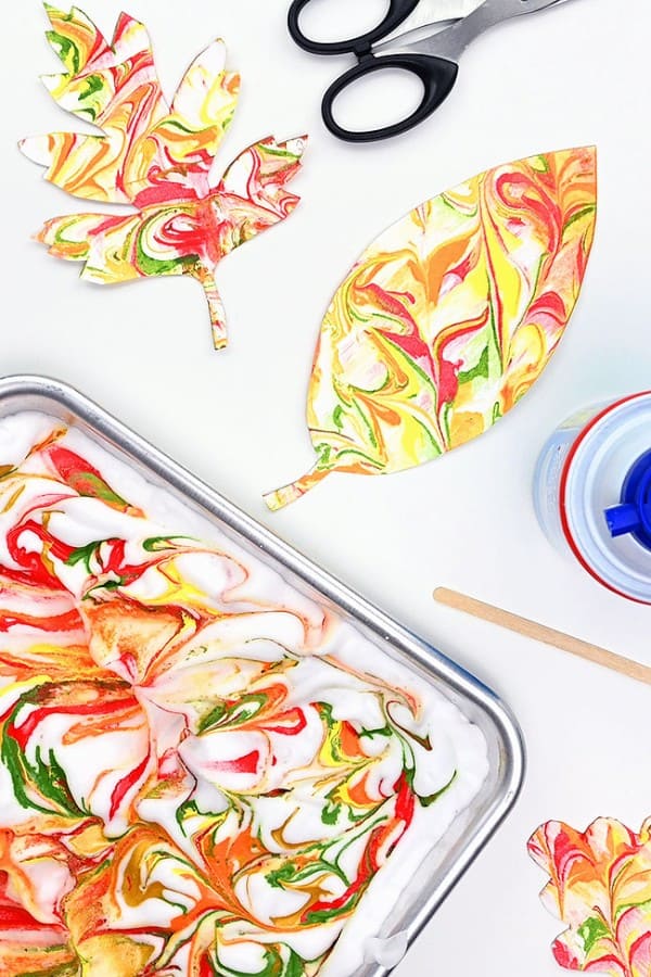 Marbled Fall Leaves Painting | Fall Leaf Shaving Cream Art