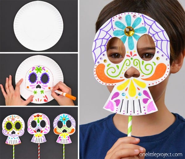 Paper Plate Day of the Dead Mask | DIY Sugar Skull Craft for Kids