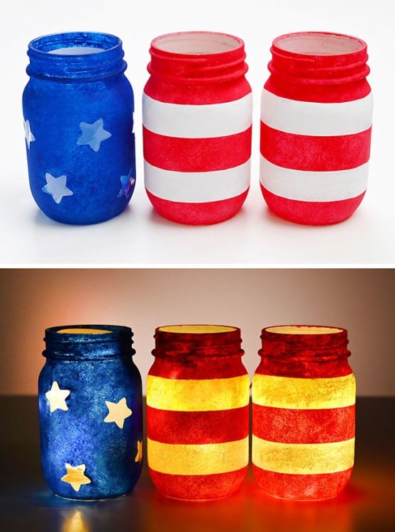 4th of July Mason Jar Lanterns | Patriotic Red, White, and Blue Mason Jars