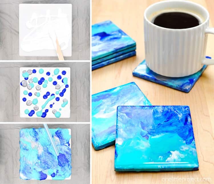 Dutch Pour Painting | Fluid Acrylic Painting on Tile Coasters