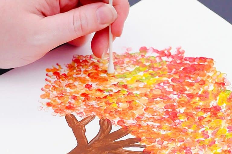 Q-Tip Fall Tree Painting | Easy Tree Painting with Cotton Swabs