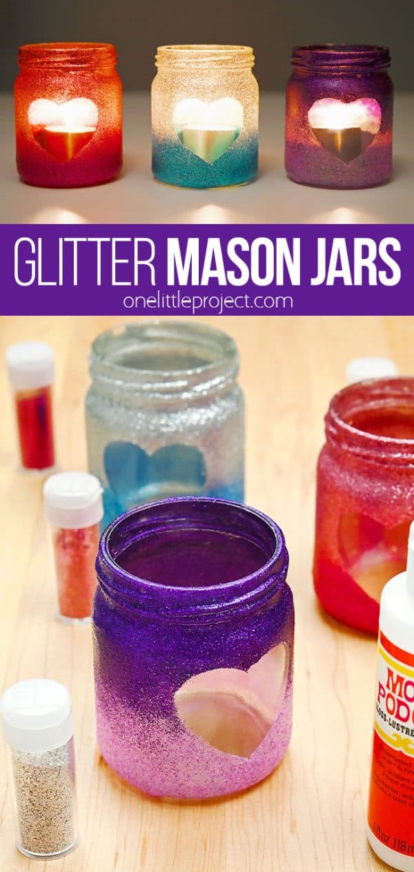 Glitter Mason Jars | Heart Mason Jars Craft