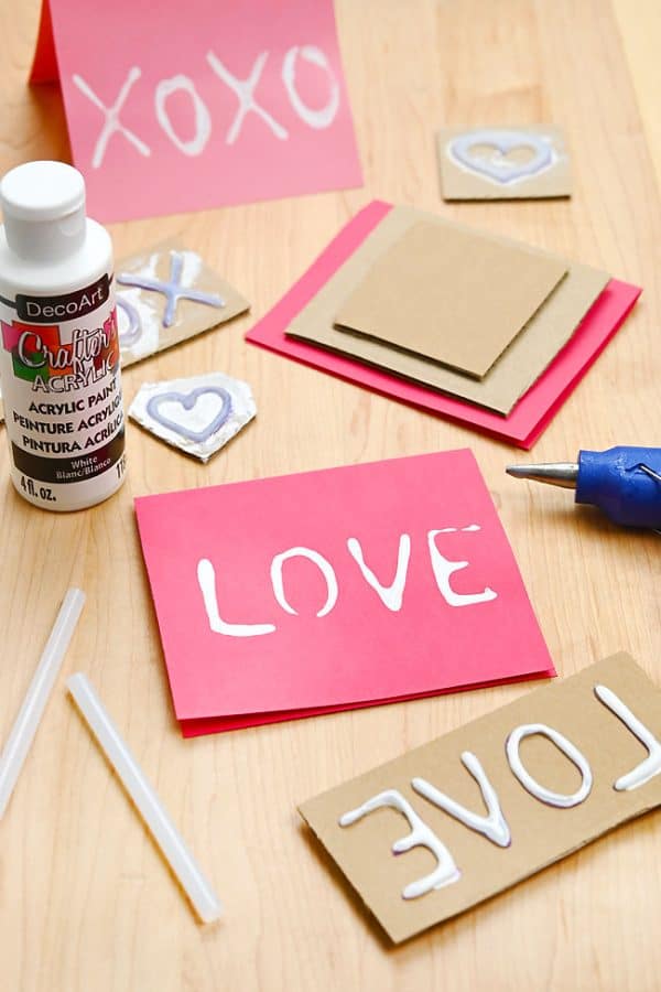 Glue Gun Stamped Valentines | Glue Gun Art Valentines