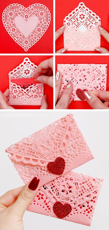 Heart Doily Envelope (With Free Printable Valentine's Cards!)