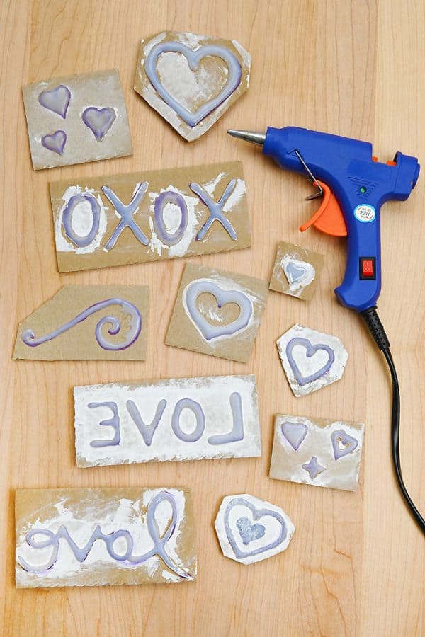 Glue Gun Stamped Valentines | Glue Gun Art Valentines