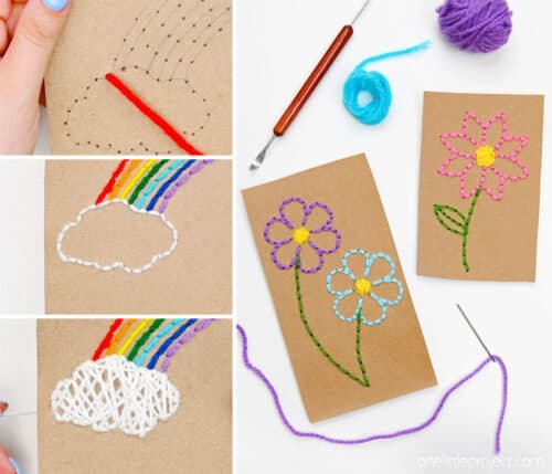 Spring Sewing Cards for Kids | Cute Stitching Cards Craft