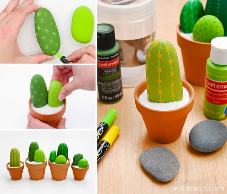 Cactus Painted Rocks - Easy Rock Painting Craft for Kids & Adults