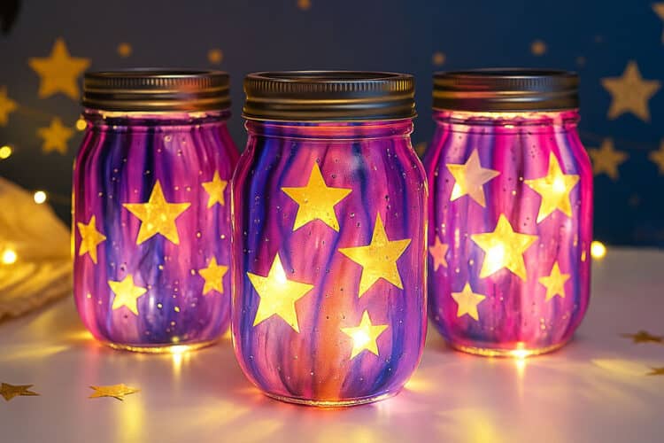 Galaxy Mason Jars – DIY Paint Pour Lantern Craft