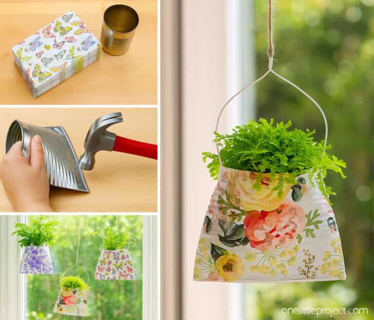 Decoupage Tin Can Planters - Easy DIY Hanging Planter Craft