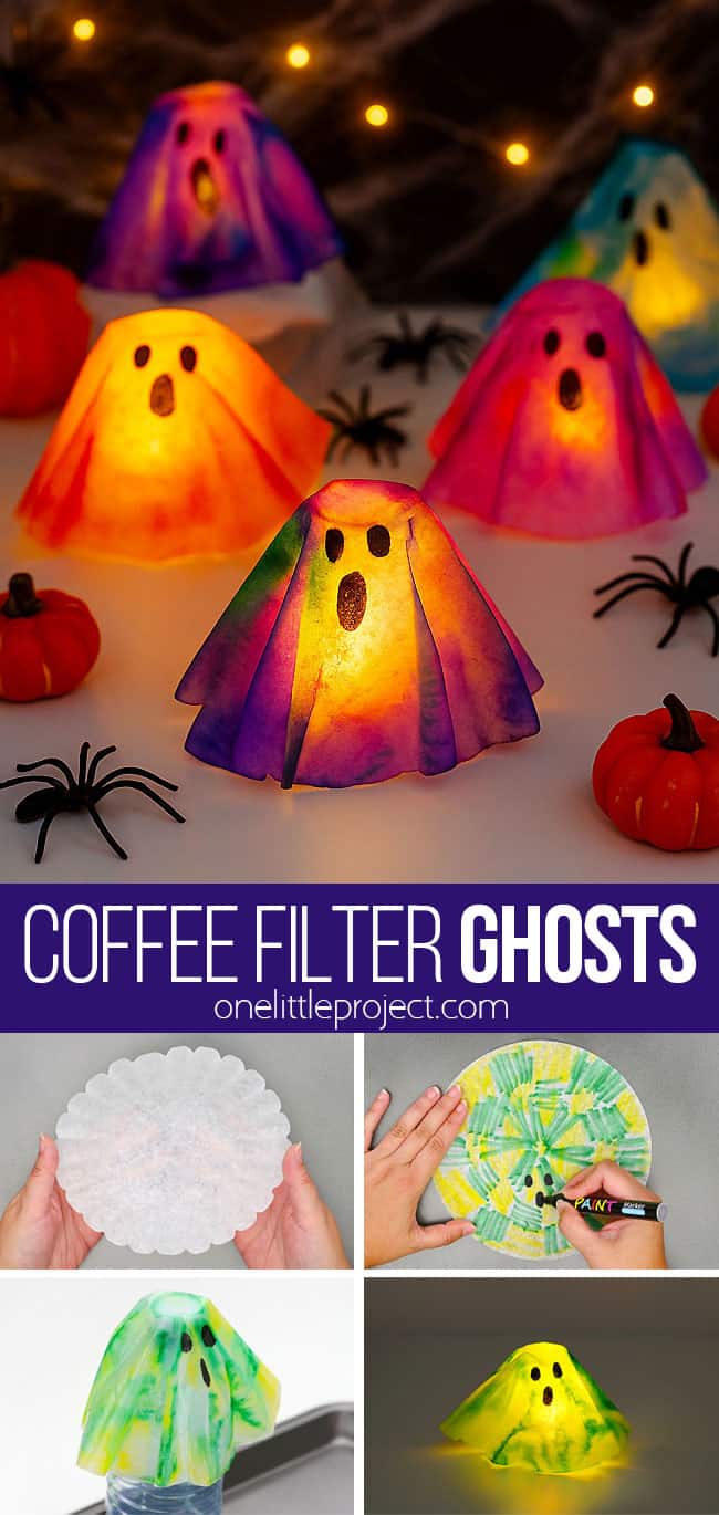 Glowing Coffee Filter Ghosts - Cute DIY Ghost Tea Light Covers