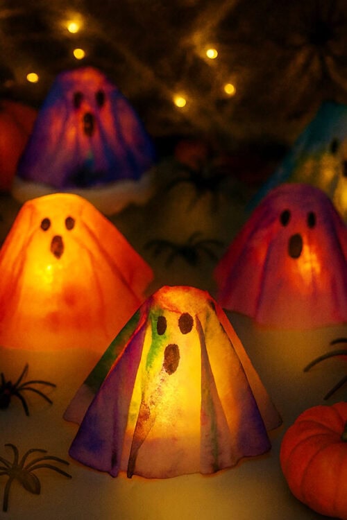 Glowing Coffee Filter Ghosts - Cute DIY Ghost Tea Light Covers