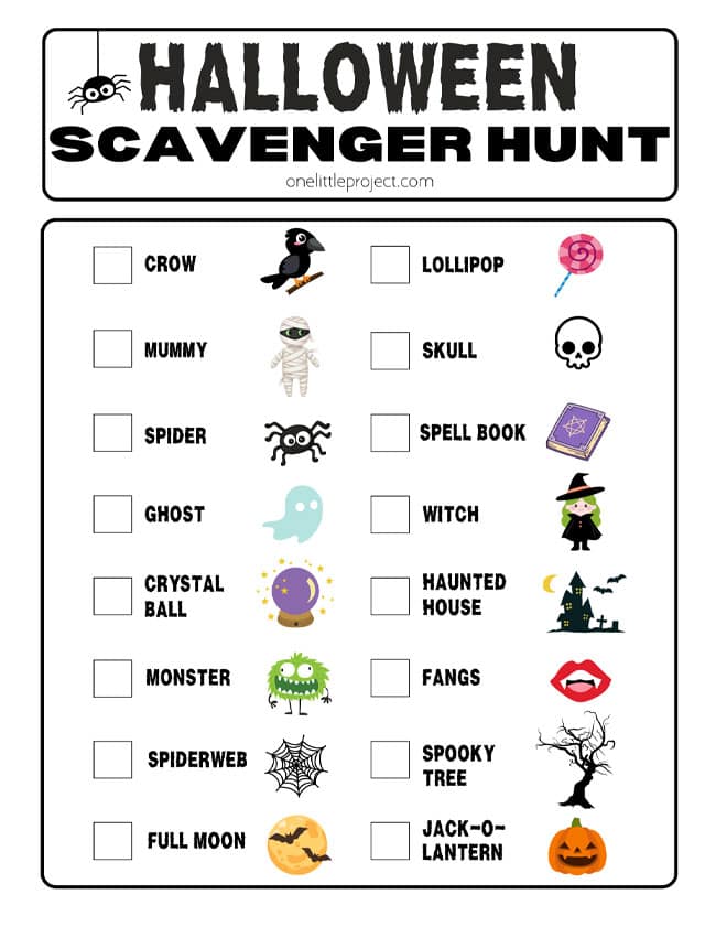 Halloween Scavenger Hunt for Kids - Free Printable Games