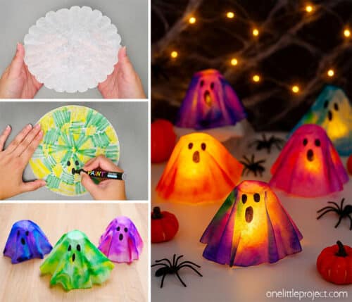 Glowing Coffee Filter Ghosts - Cute DIY Ghost Tea Light Covers