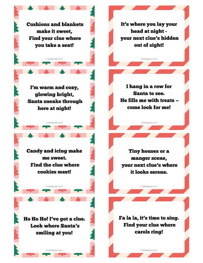 Christmas Scavenger Hunt - FREE Printable Clues for Kids