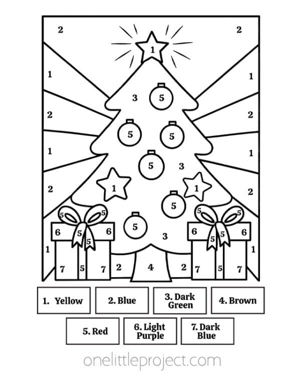 Christmas Color by Number - Printable Holiday Coloring Pages