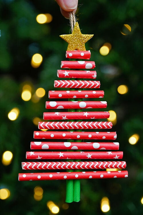 Straw Christmas Tree Ornaments - Easy DIY Ornament Craft!