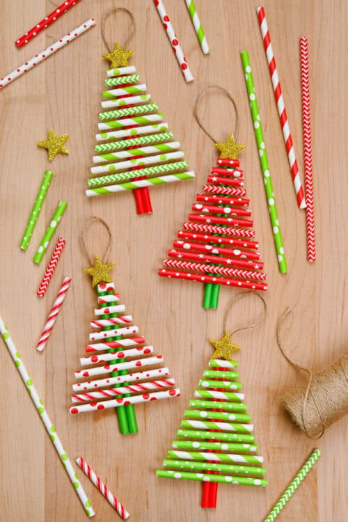 Straw Christmas Tree Ornaments - Easy DIY Ornament Craft!