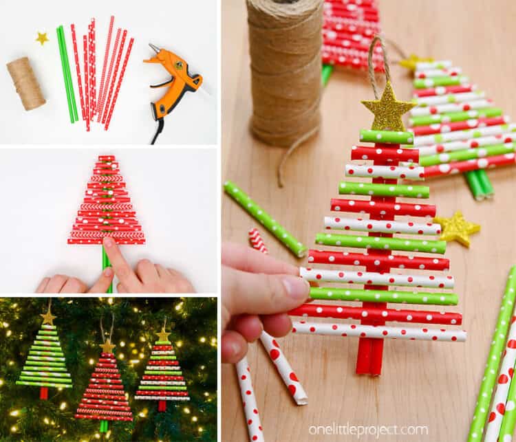 Straw Christmas Tree Ornaments - Easy DIY Ornament Craft!