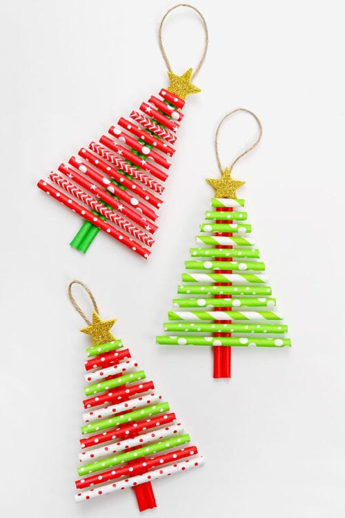 Straw Christmas Tree Ornaments - Easy DIY Ornament Craft!