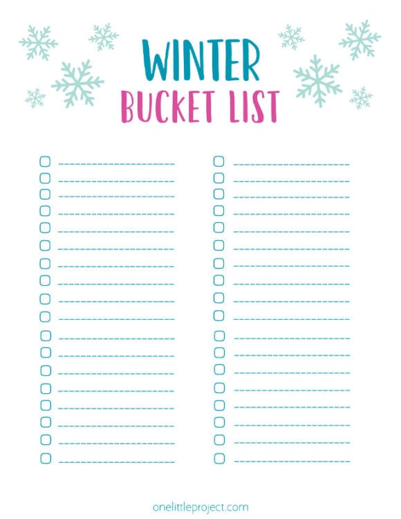 Winter Bucket List - Printable Ideas for Kids, Teens, & Adults
