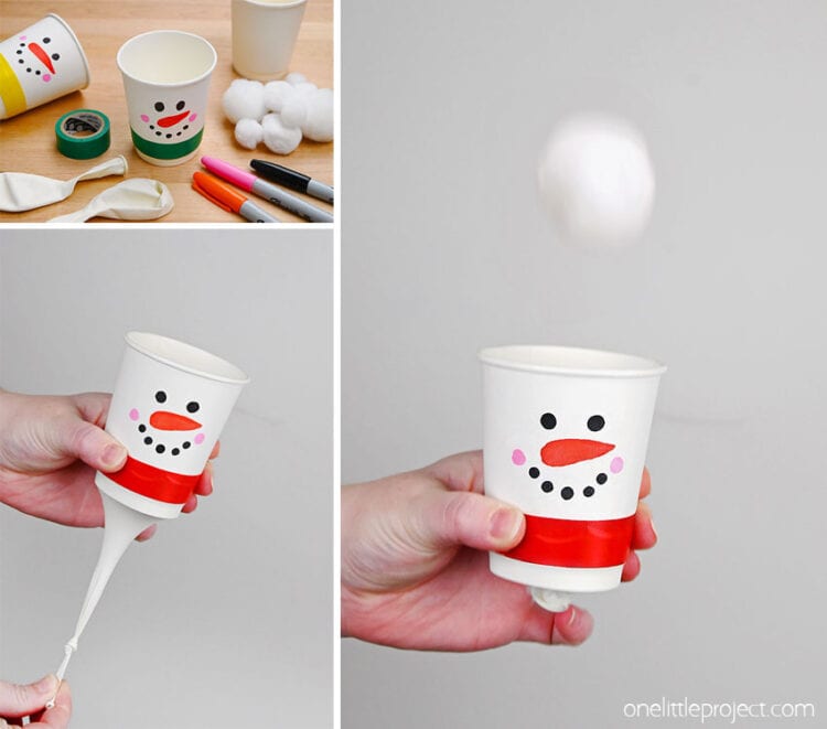 Snowman Pom Pom Launcher (Easy Paper Cup Snowball Popper)